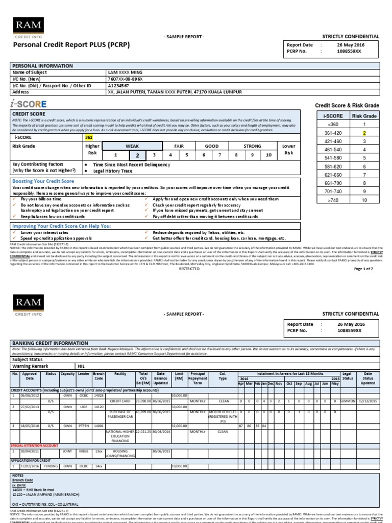 Personal Credit Report PLUS (PCRP) Sample | Credit History | Credit ...