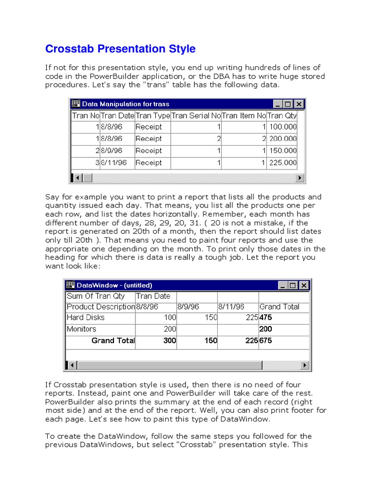 Cross Tab | Download Free PDF | Parameter (Computer Programming) | Databases
