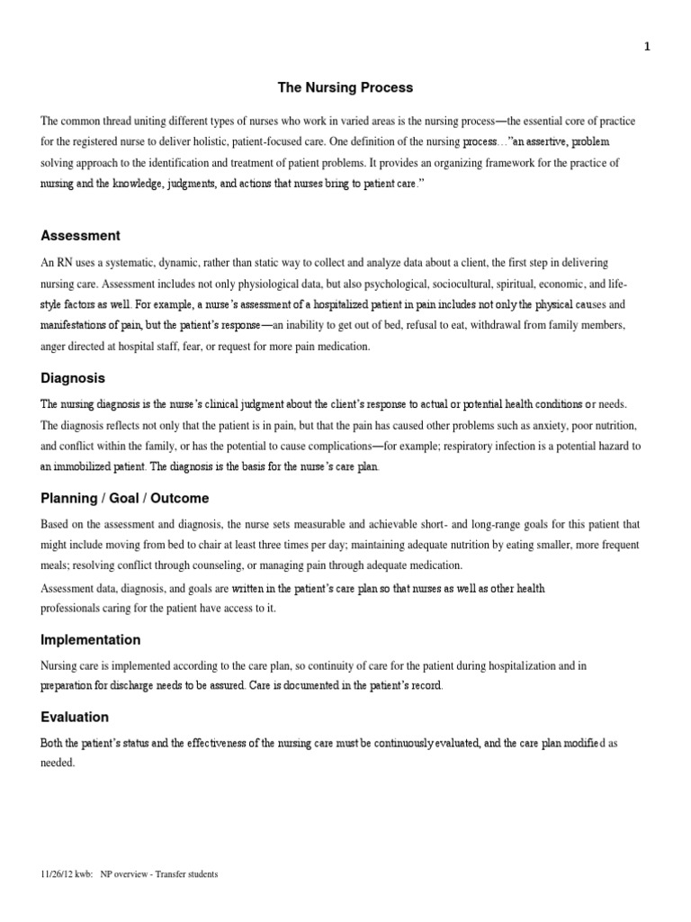 Nursing Process Overview | PDF | Nursing | Medical Diagnosis