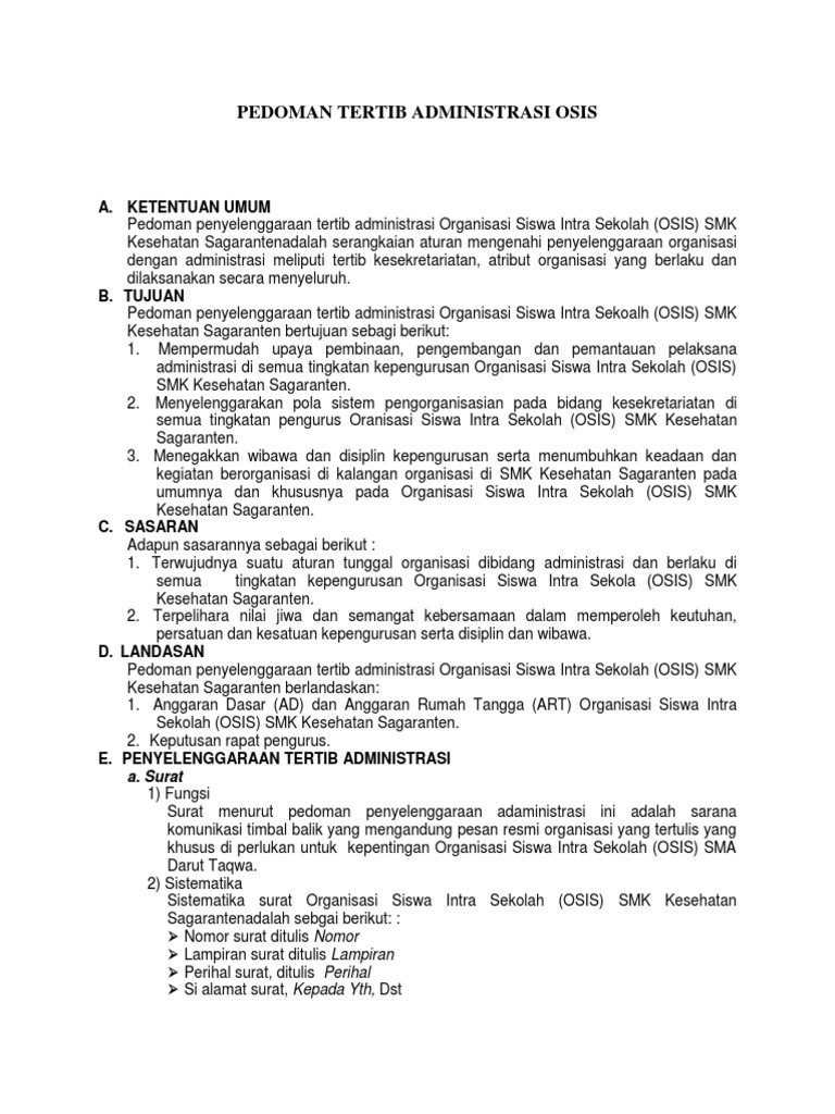 Pedoman Tertib Administrasi Osis | PDF