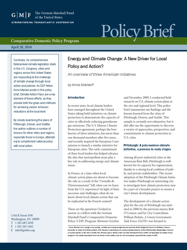 Energy and Climate Change: A New Driver For Local Policy and Action ...