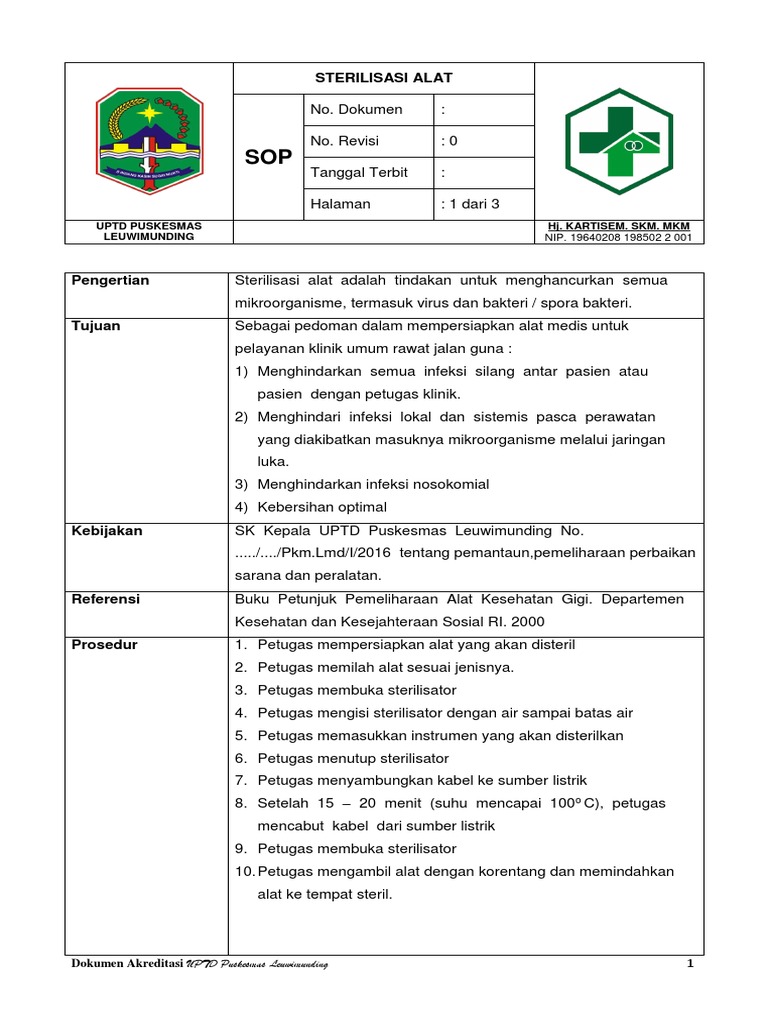 Sop Sterilisasi Alat