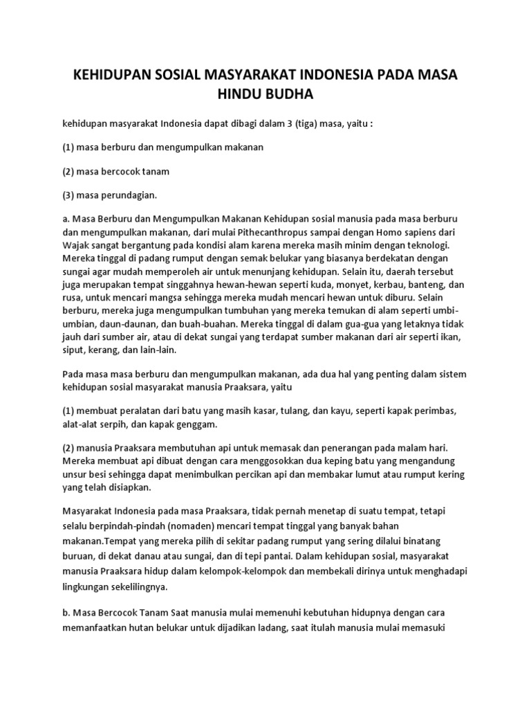 Kehidupan Sosial Masyarakat Indonesia Pada Masa Hindu Budha | PDF