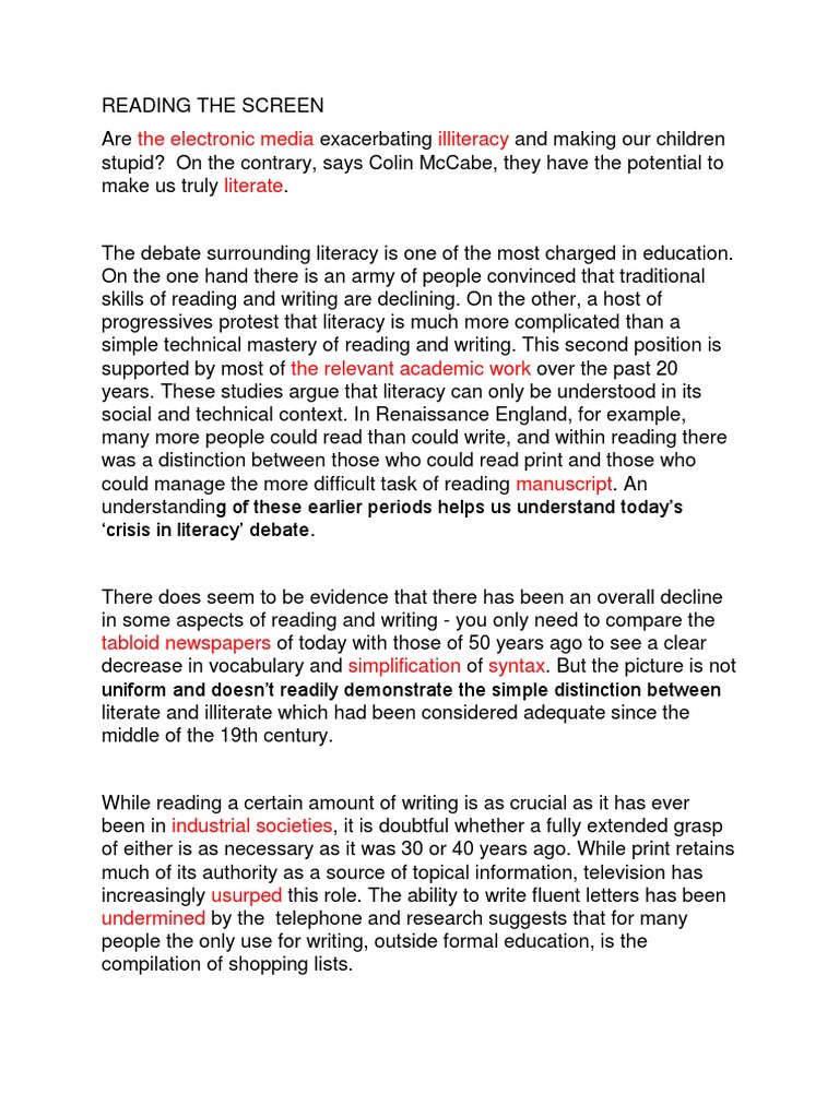 1.1.2 Reading The Screen | PDF | Literacy | Reading (Process)