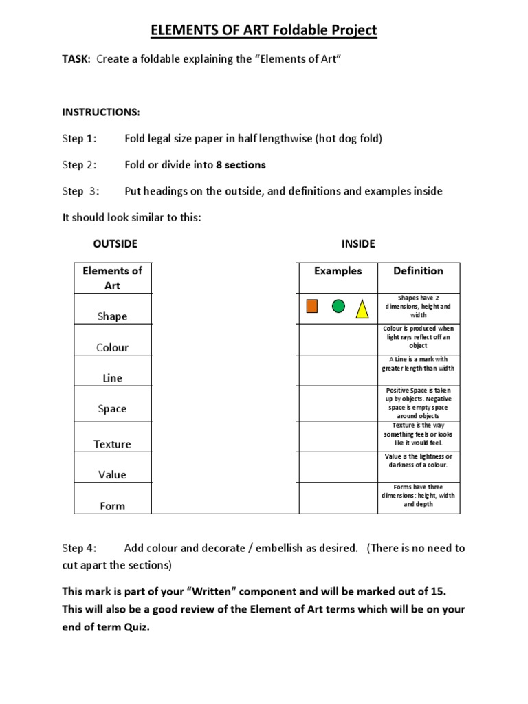 Elements of Art Foldable Guide | PDF | Shape | Color
