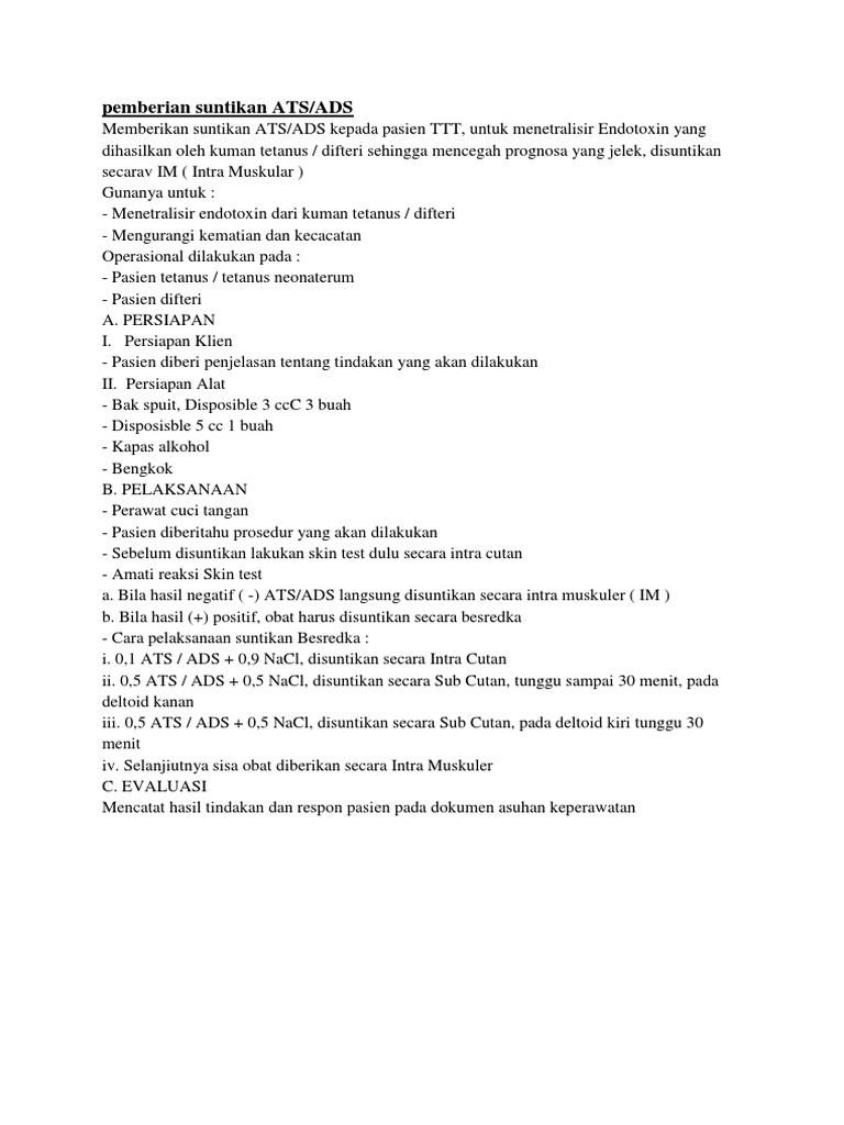 Pemberian Suntikan ATS | PDF