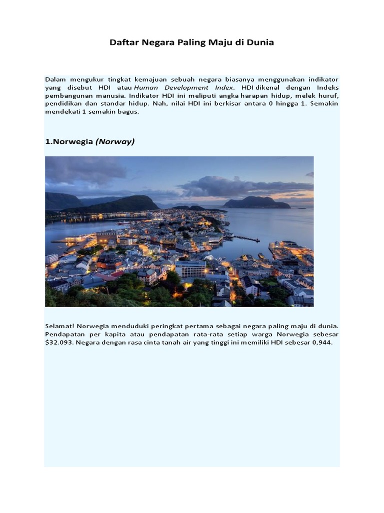 Daftar Negara Paling Maju Di Dunia | PDF