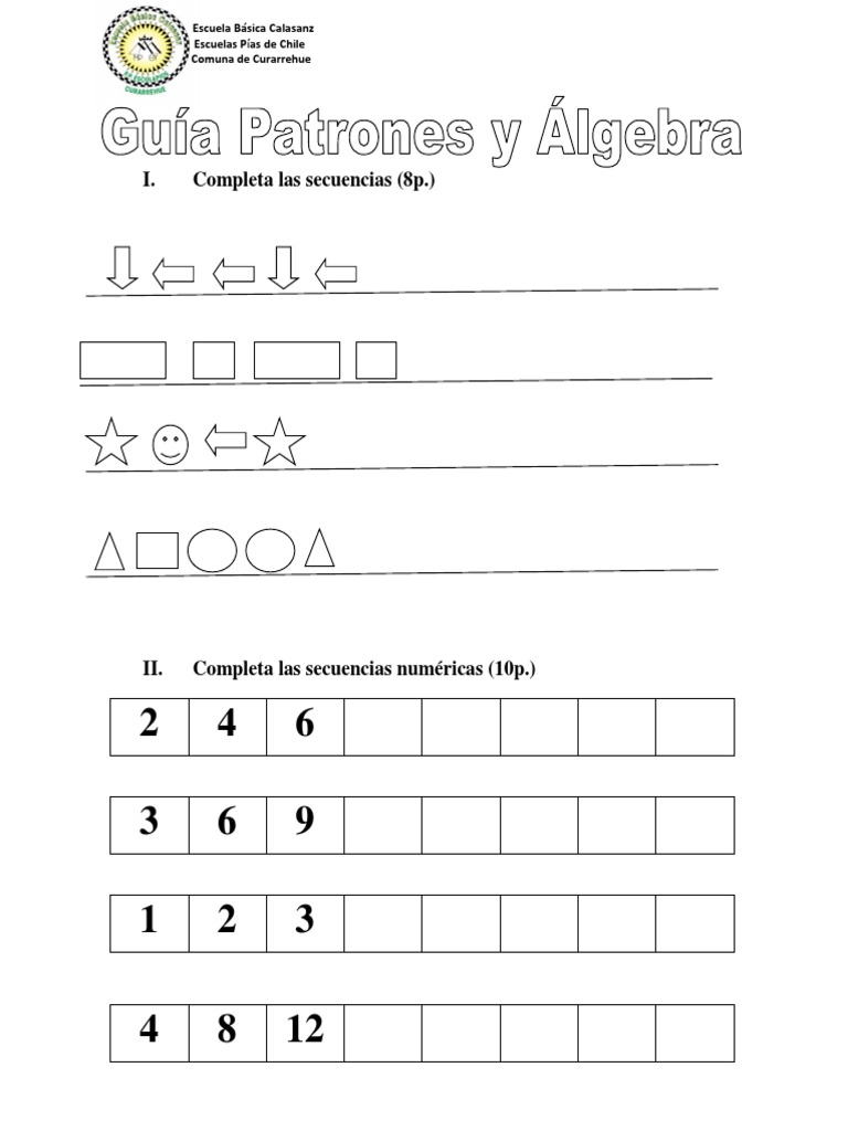 Guía patrones y álgebra 1° básico
