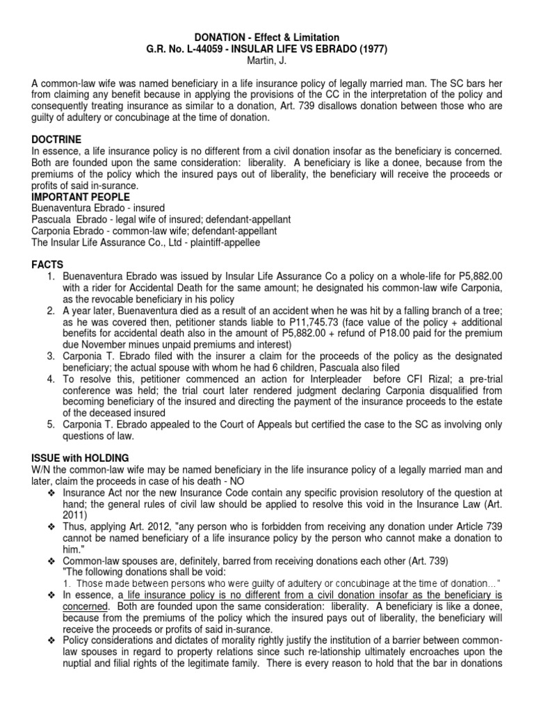Insular Life Vs Ebrado | PDF | Life Insurance | Insurance