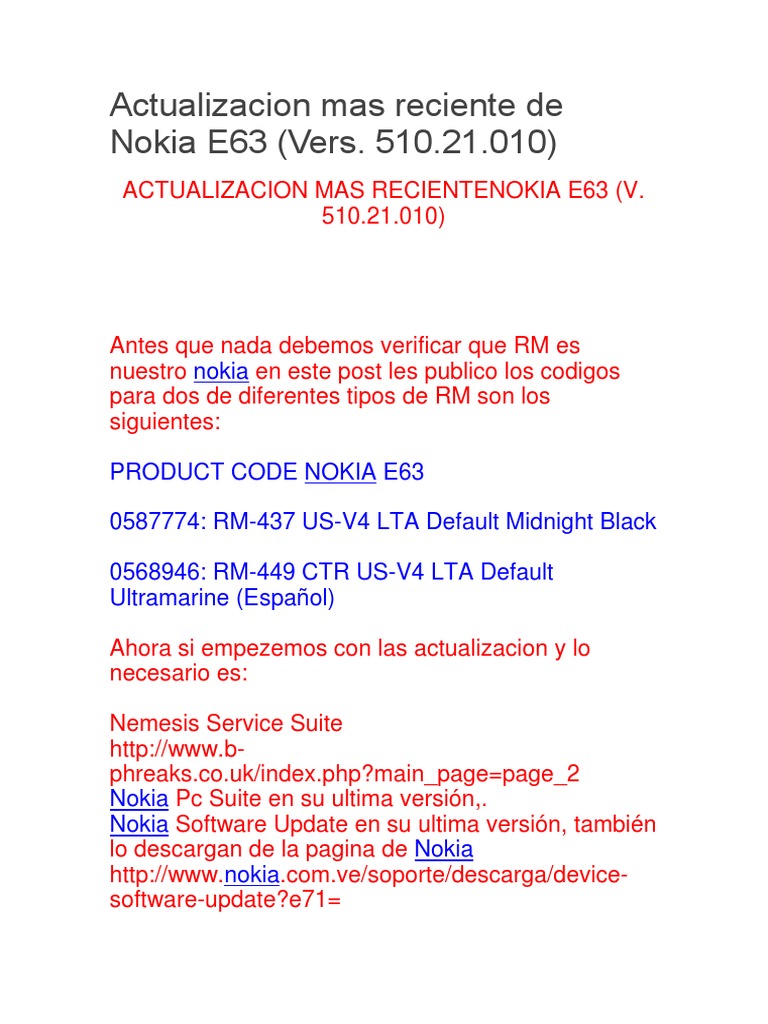 Actualizacion Mas Reciente de Nokia E63 | PDF | Nokia | Informática