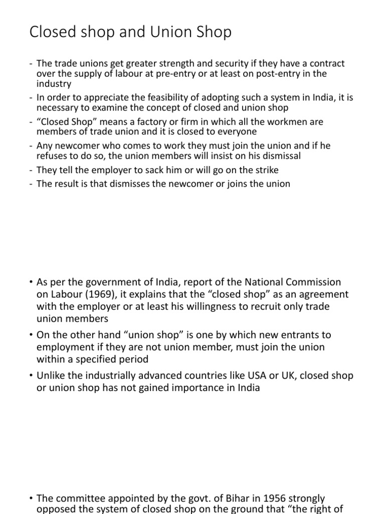 4-Closed Shop and Union Shop | PDF | Industrial Relations ...