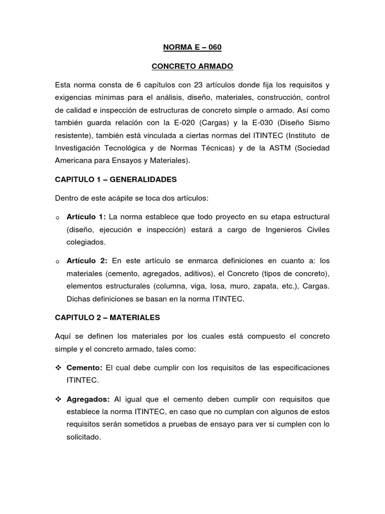 Norma E060 | PDF | Hormigón | Concreto reforzado