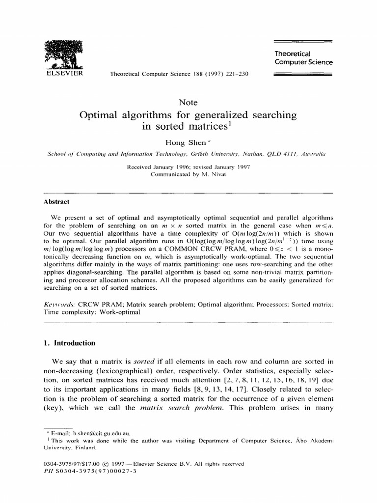 Search In A Sorted Matrix Pdf Matrix Mathematics Logarithm 7074