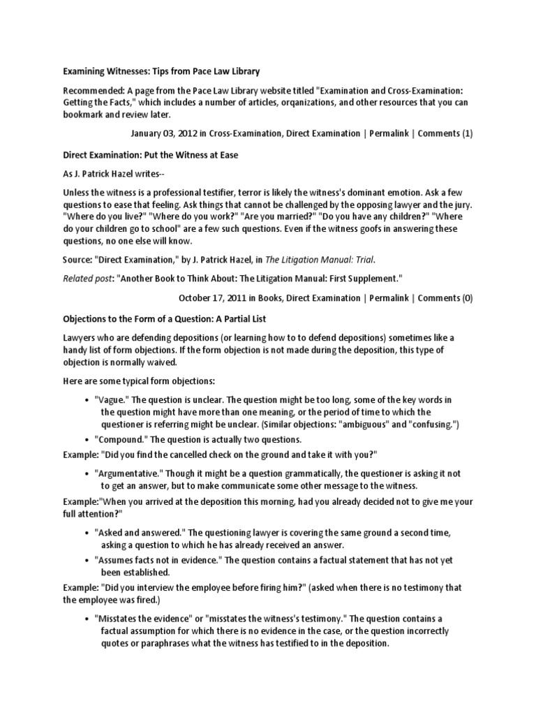 Direct Examination | PDF | Deposition (Law) | Cross Examination