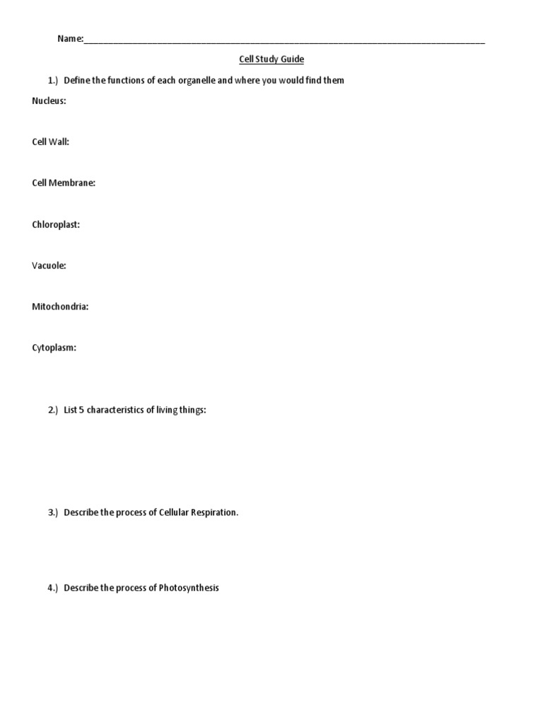 Cell Study Guide | PDF