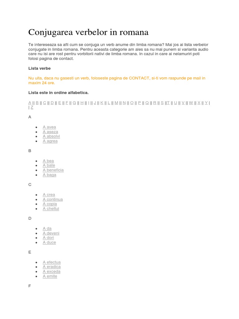 Conjugarea Verbelor in Romana