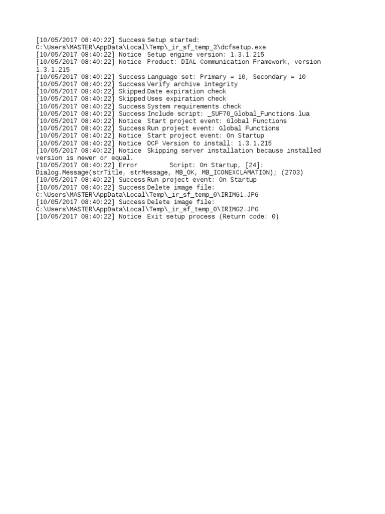 DIAL Communication Framework Setup Log | PDF