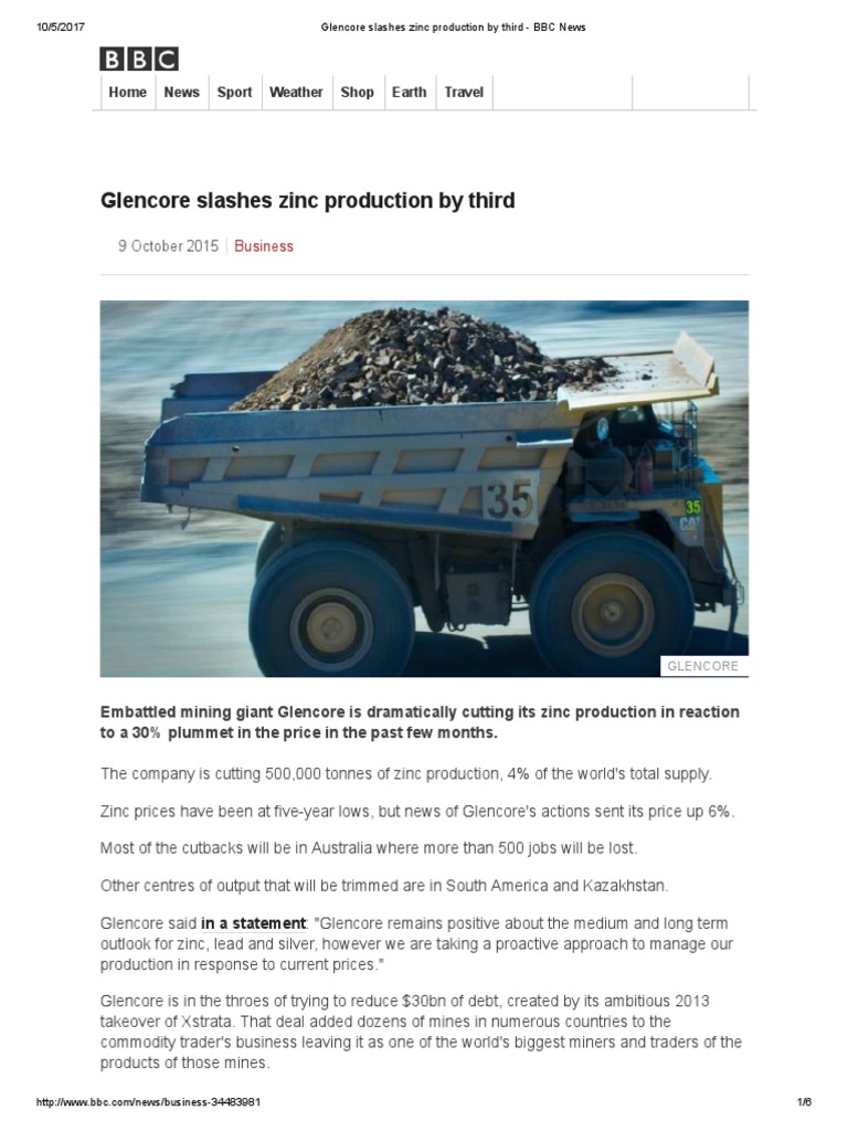 Glencore Slashes Zinc Production by Third - BBC News | PDF | Glencore ...