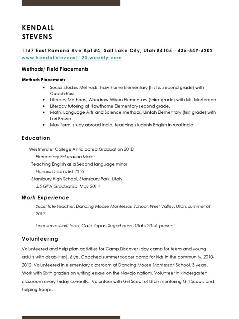 Kendall Stevens: Methods/ Field Placements | PDF