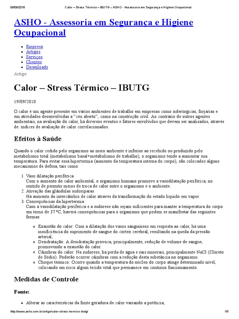 Calor - Stress Térmico - IBUTG ASHO - Assessoria em Segurança e Higiene ...