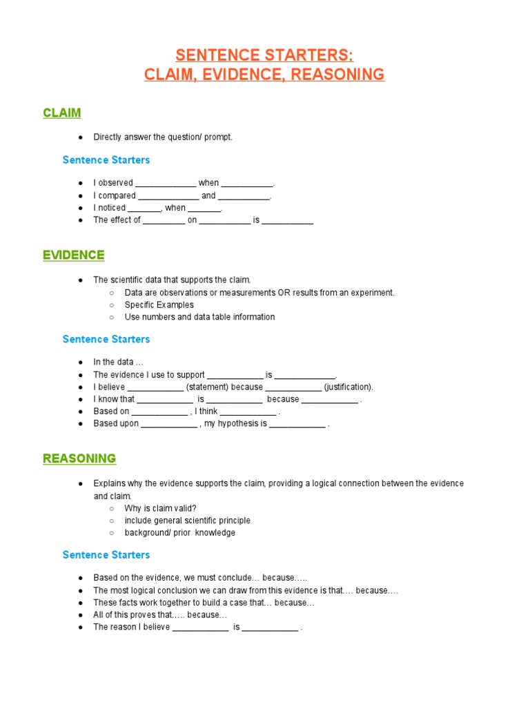 cer sentence starters