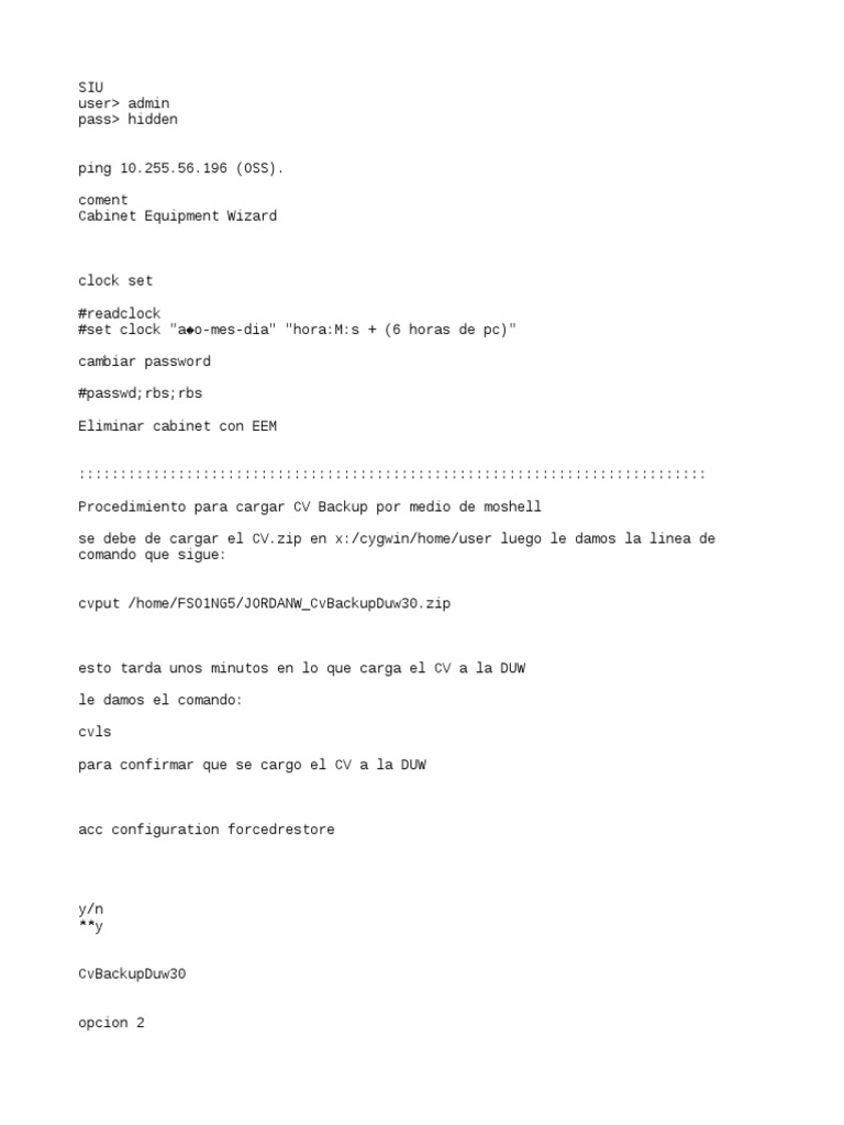 Procedimiento para restaurar CV Backup en DUW mediante moshell | PDF ...