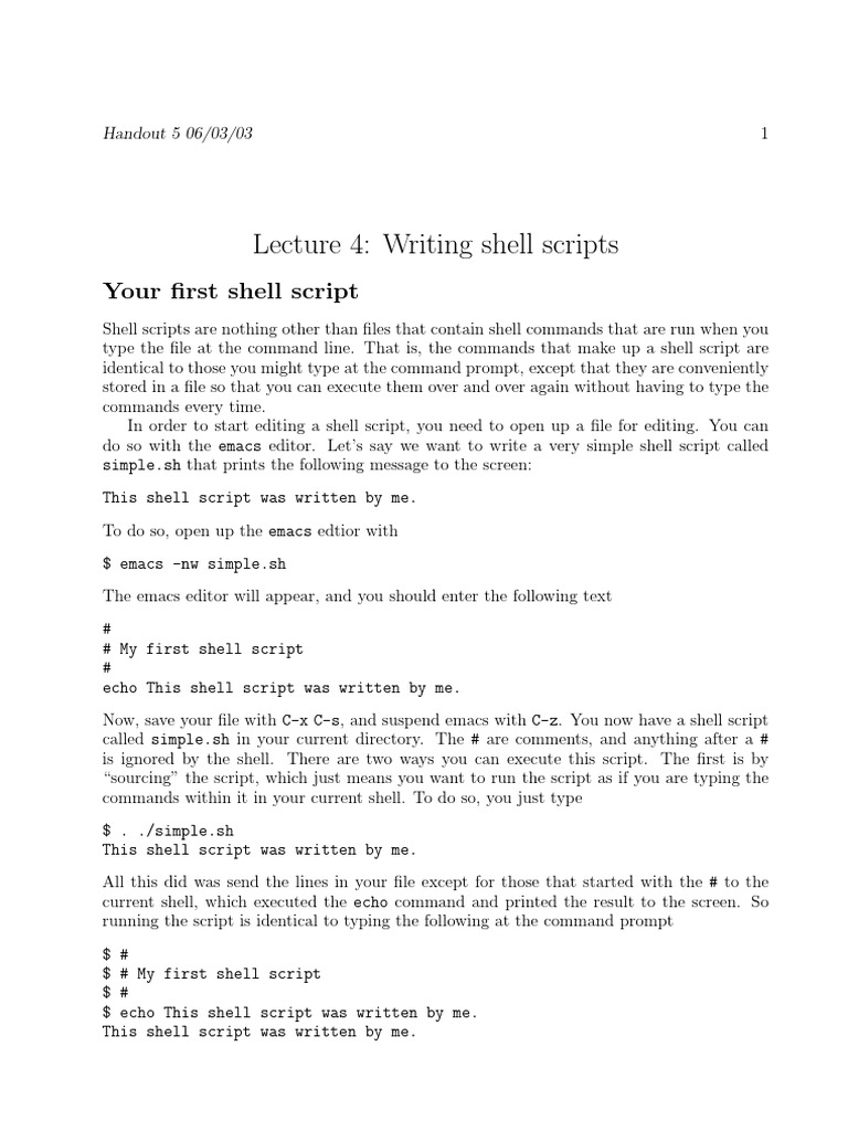 Lecture 4: Writing Shell Scripts: Your First Shell Script | PDF | Command Line Interface ...
