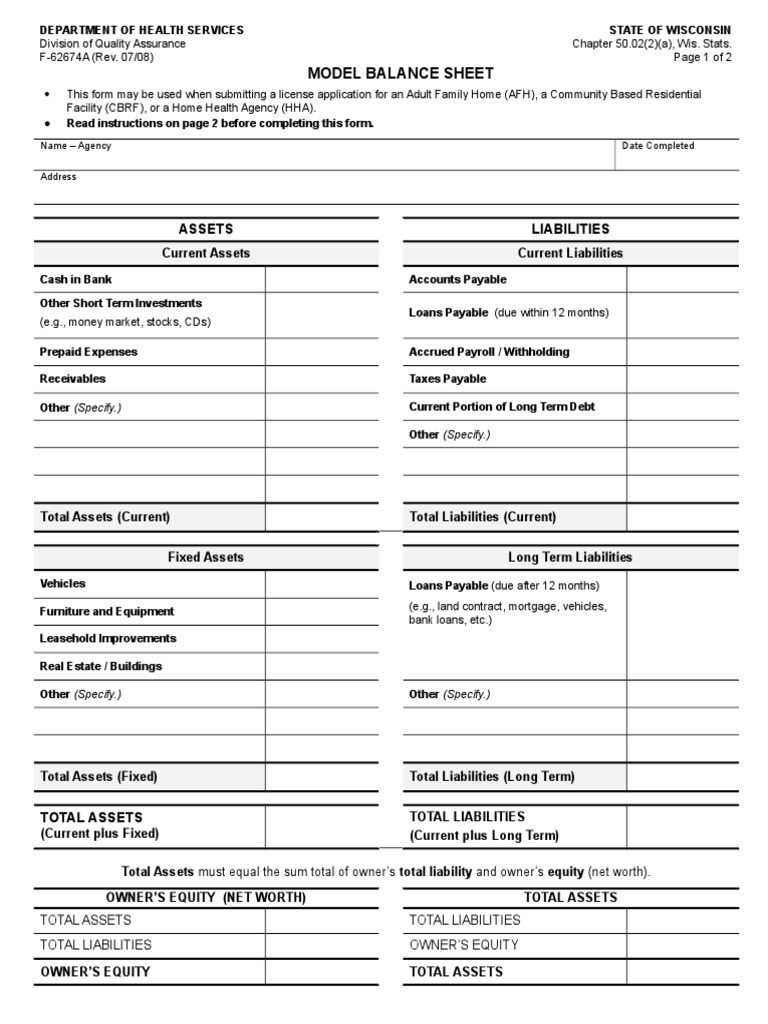 Model Balance Sheet Word Template | PDF | Balance Sheet | Equity (Finance)