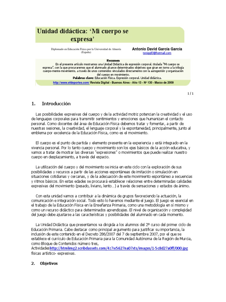Unidad Didáctica: Mi Cuerpo se Expresa | PDF | Educación primaria ...