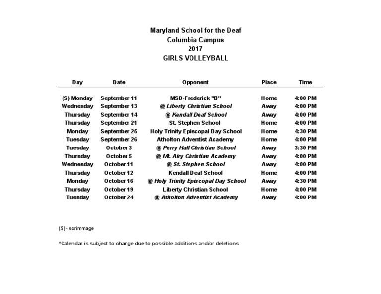 2017 Volleyball Schedule - Girls 1 | PDF