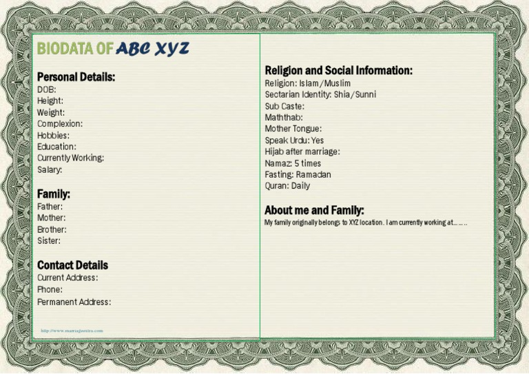 Biodata for Marriage - Muslim Format.docx | Islamic Branches ...