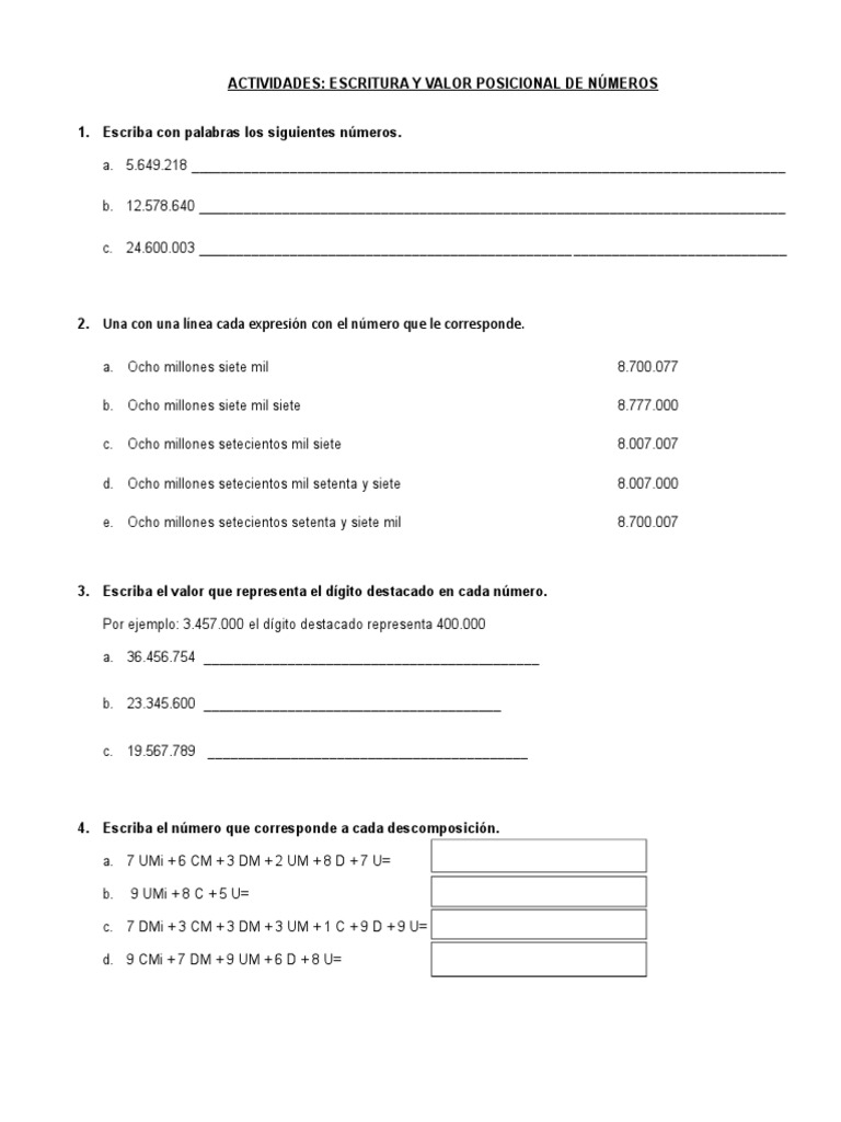 Actividades Numeros Millones | PDF