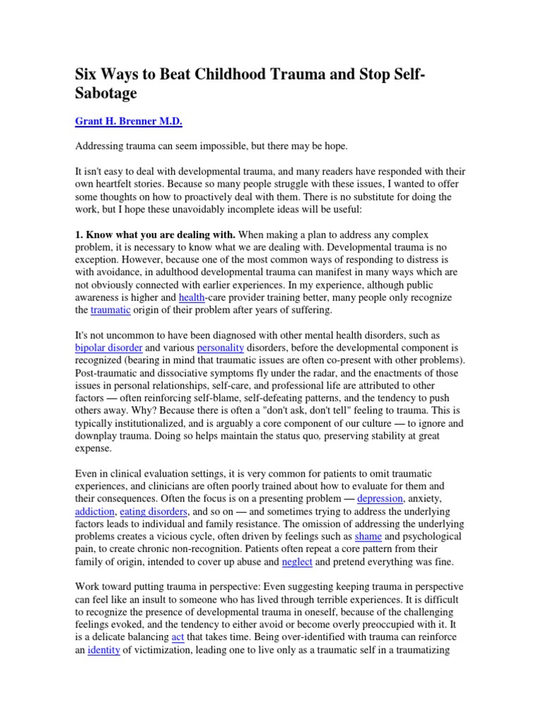 Six Ways To Beat Childhood Trauma and Stop Self-Sabotage | PDF ...