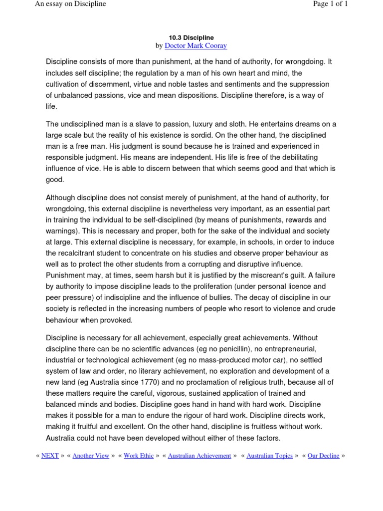 Essay on Discipline | Philosophical Theories | Social Institutions