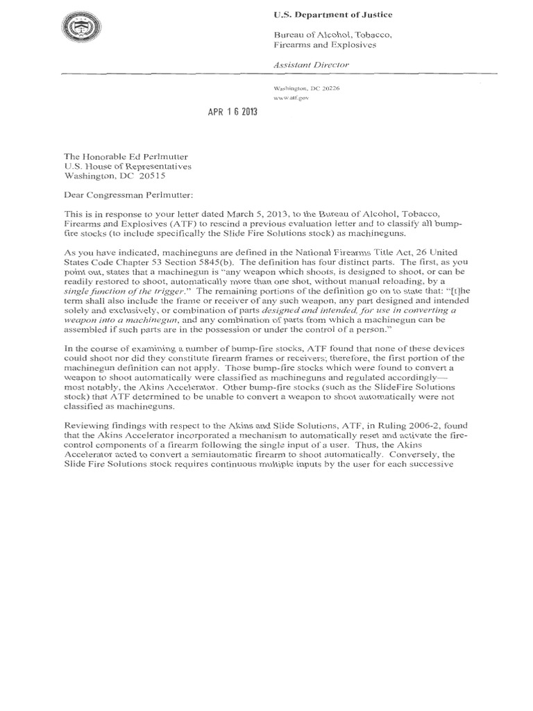 The ATF's Response To The Letter | PDF | Machine Gun | Firearms