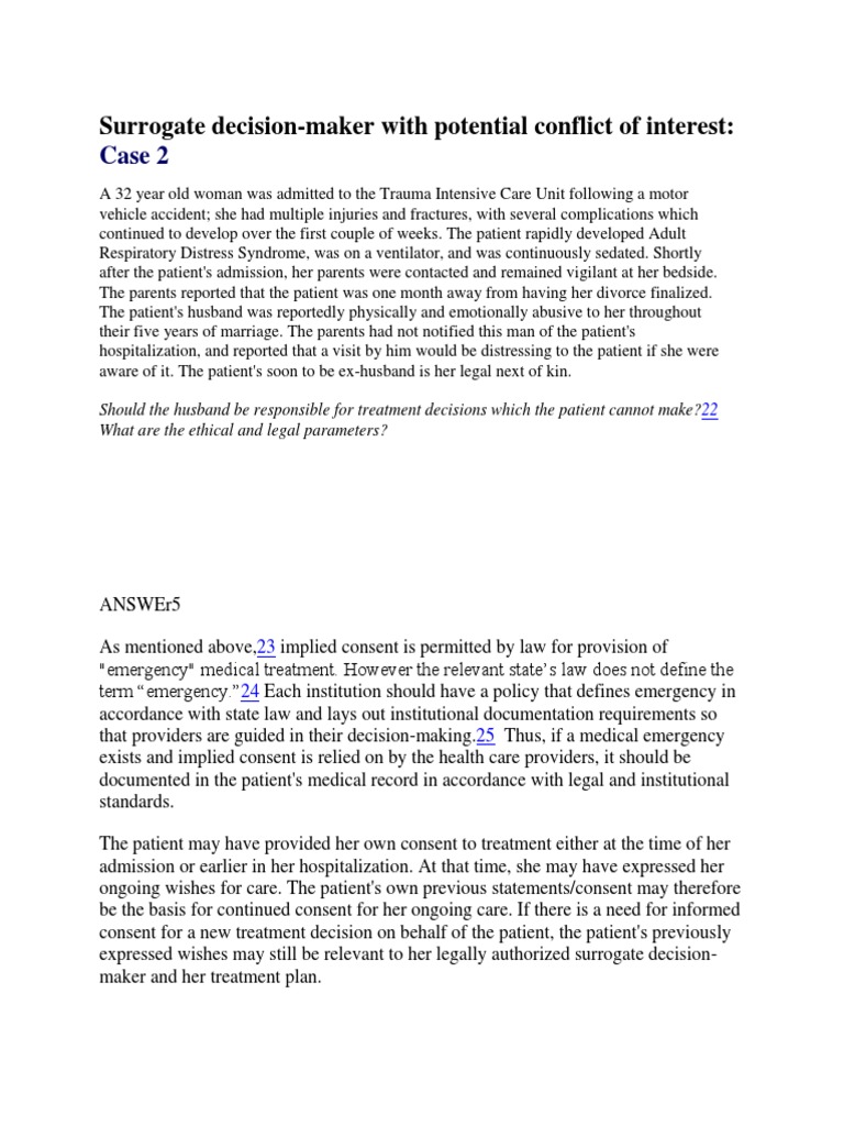 Case 2: Surrogate Decision-Maker With Potential Conflict of Interest ...