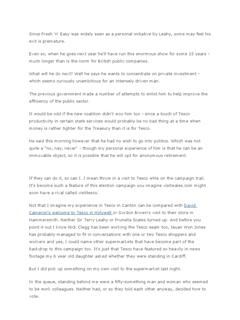 David Cameron's Welcome To Tesco in Holywell | PDF | Tesco | Retail
