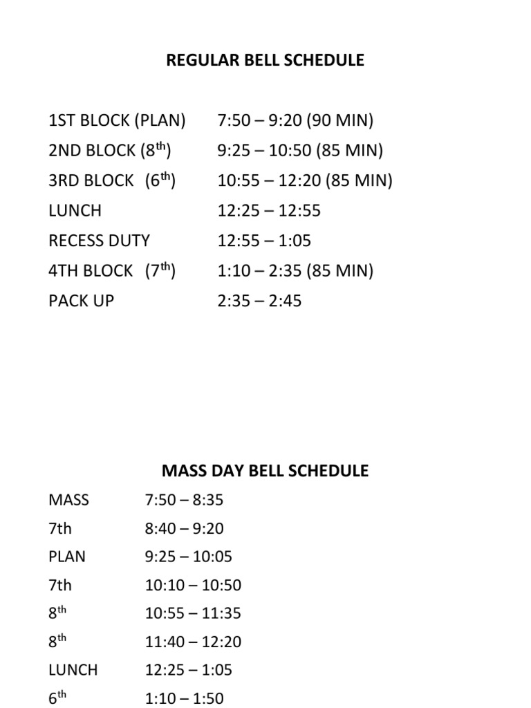 Regular Bell Schedule | PDF