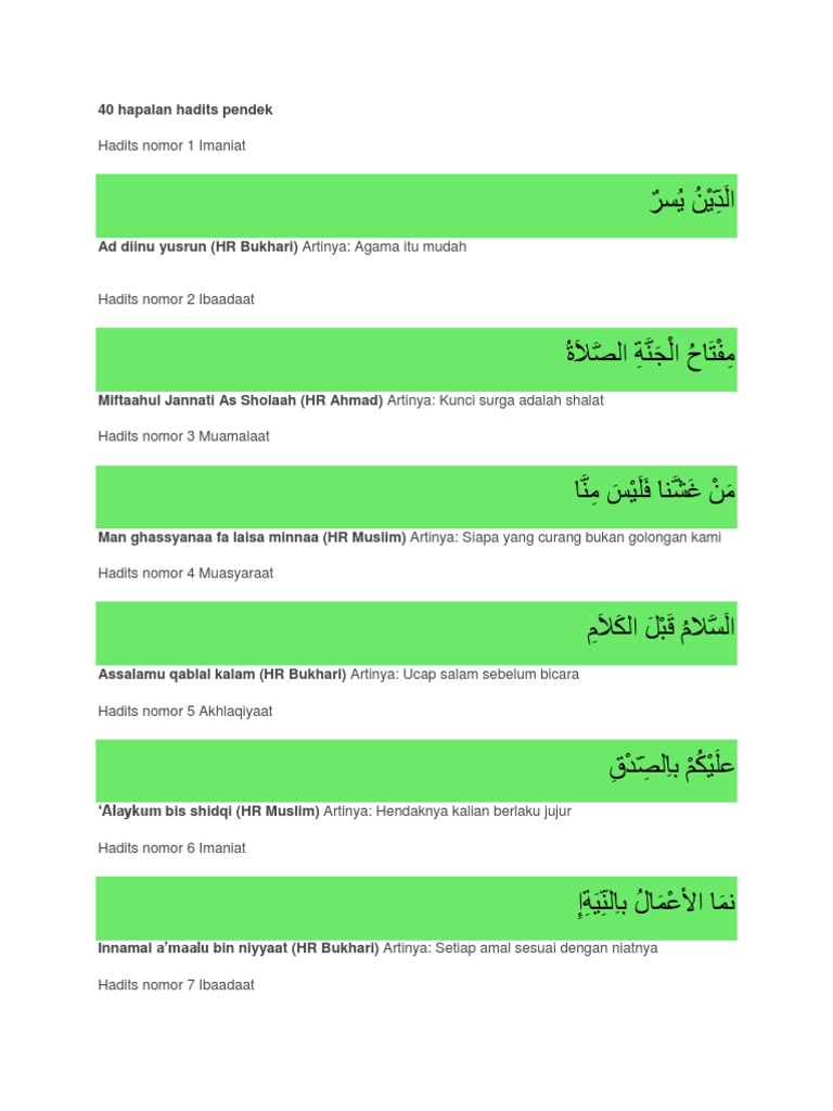 40 Hapalan Hadits Pendek | PDF