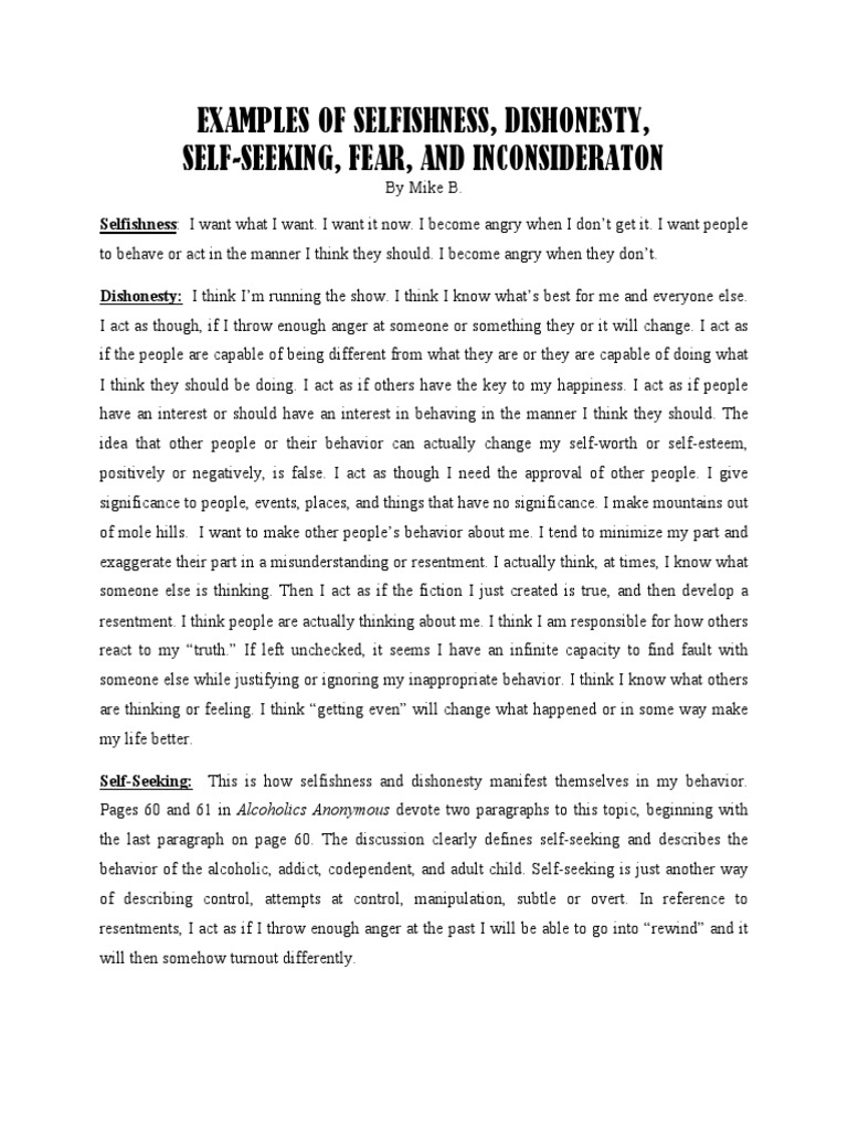 Examples of Character Defects PDF | PDF | Anger | Self Esteem