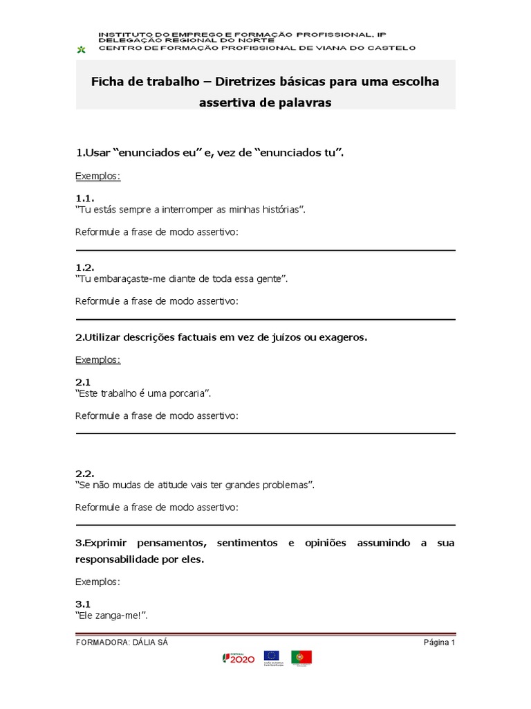 Ficha de Trabalho ASSERTIVIDADE | PDF