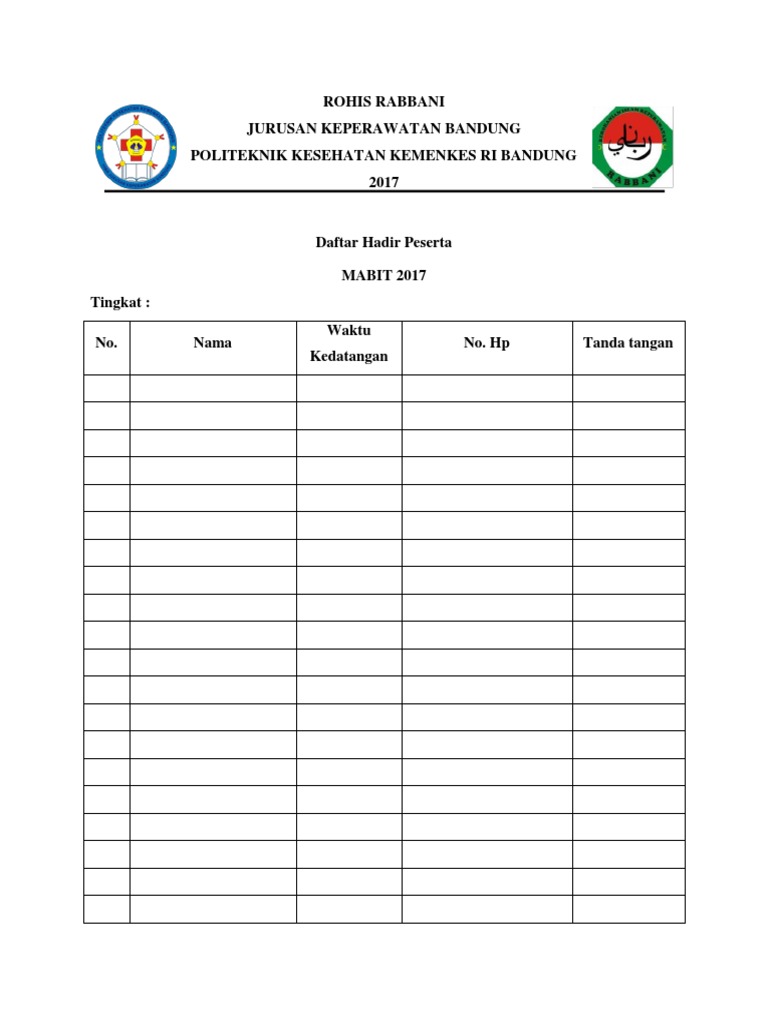 Format Daftar Hadir Peserta | PDF