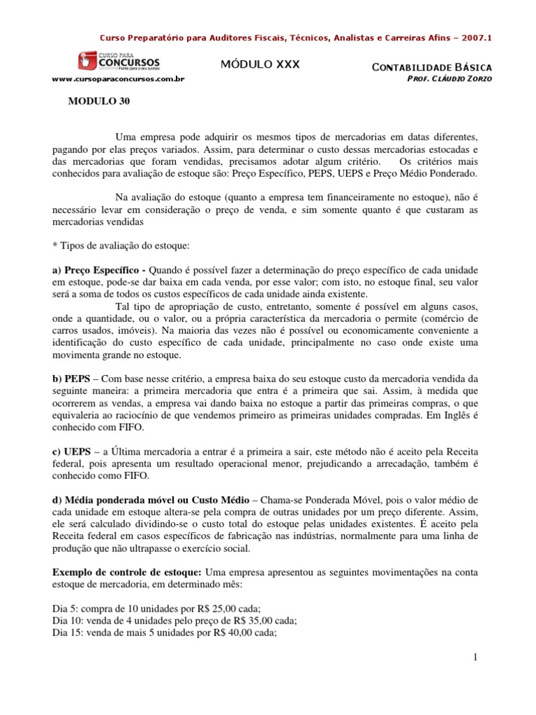 Contabilidade Basica PEPS UEPS | PDF | Produtos | Preços