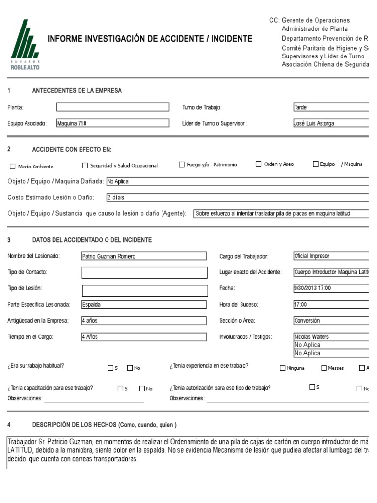 Formato Reporte de Accidentes-Incidentes | PDF | Lesión | Salud y bienestar