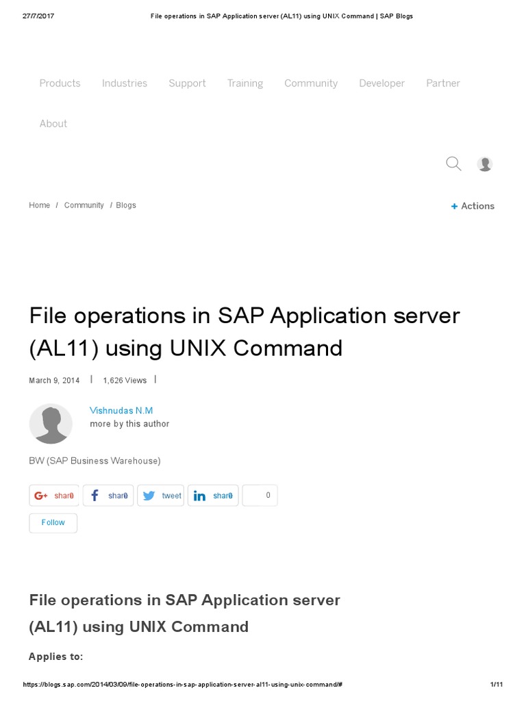 File Operations In Sap Application Server Al11 Using Unix Command Sap Blogs Pdf