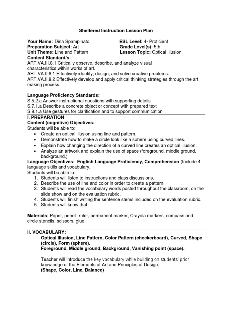 Siop Lesson For Optical Illusion | PDF | Reading Comprehension ...