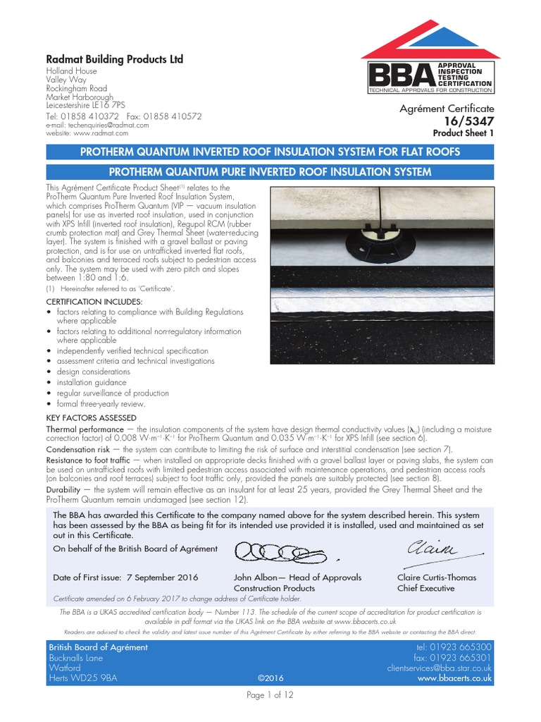 ProTherm Quantum Pure BBA Certificate 1 | PDF | Roof | Building Insulation