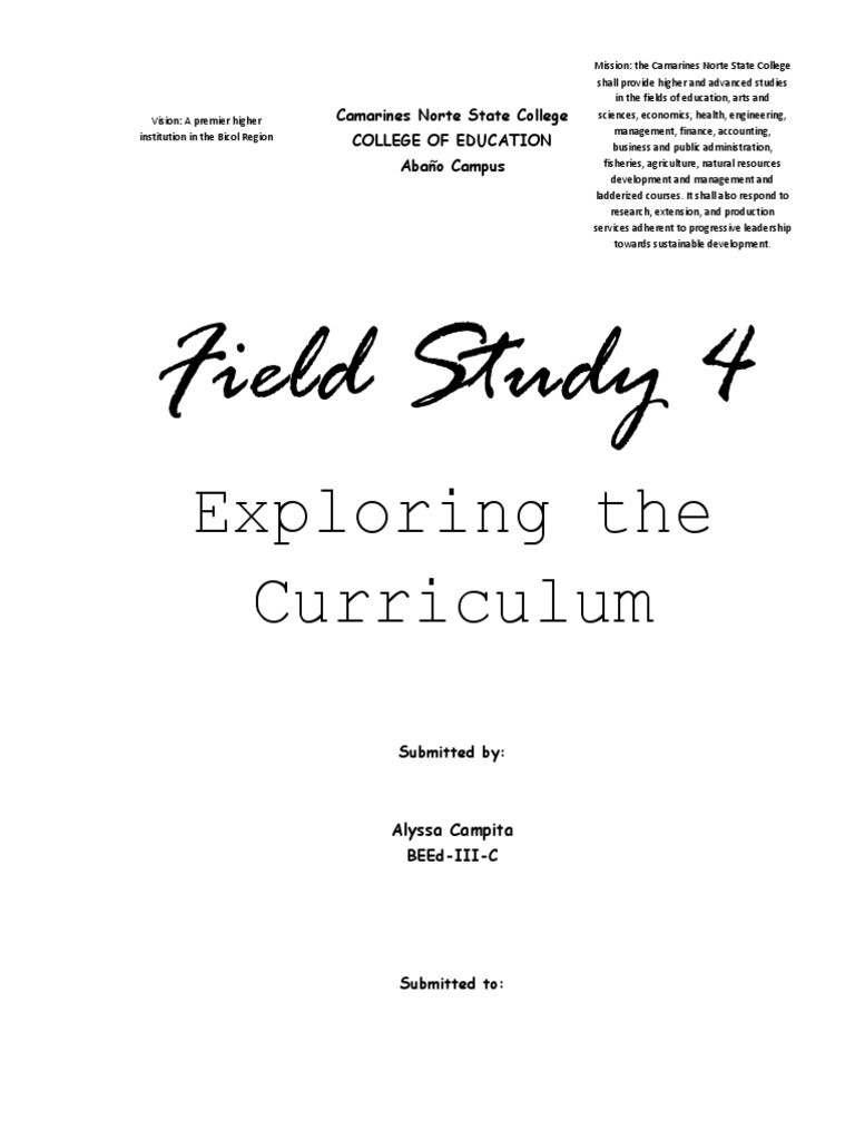 Field Study 4 Exploring The Curriculum | PDF | Learning Theory ...