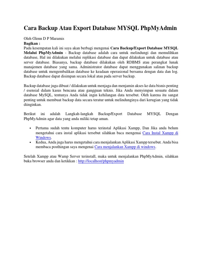 Cara Backup Atau Export Database MYSQL PhpMyAdmin | PDF