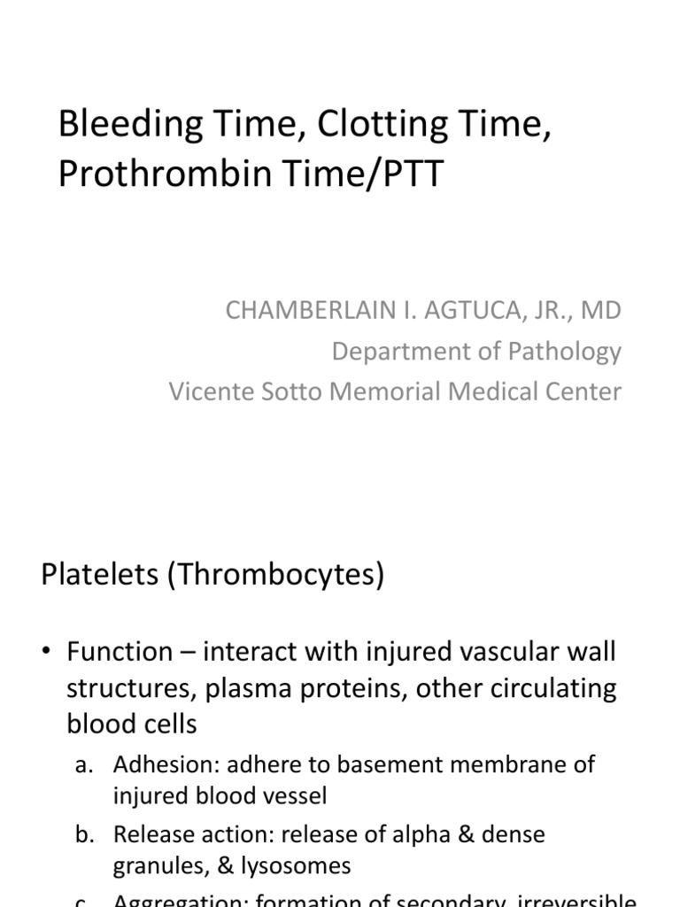 BT CT PT PTT | PDF | Coagulation | Platelet